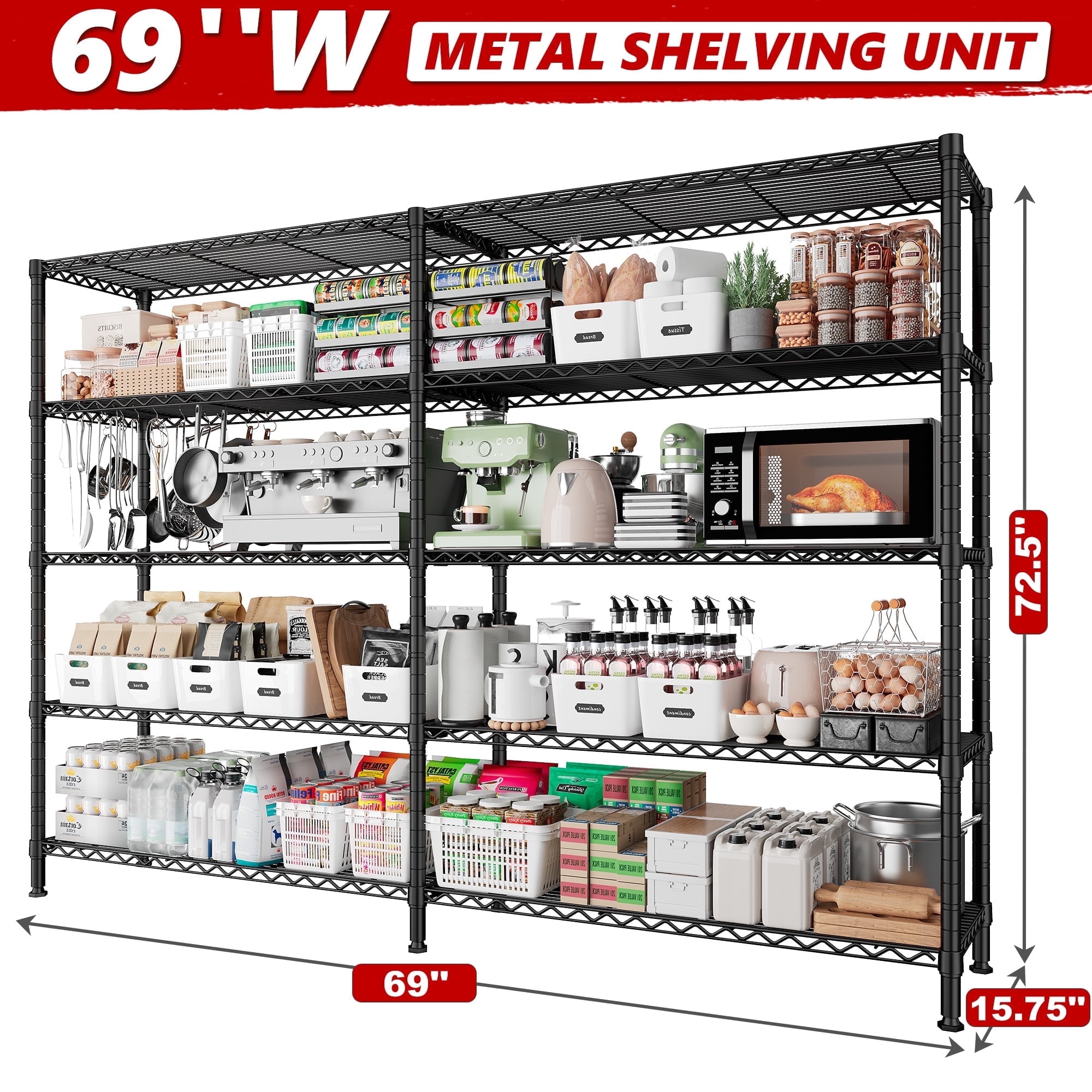 "REIBII Standing Organization 68.9"" Wide 5-Tier Adjustable Heavy Duty ...