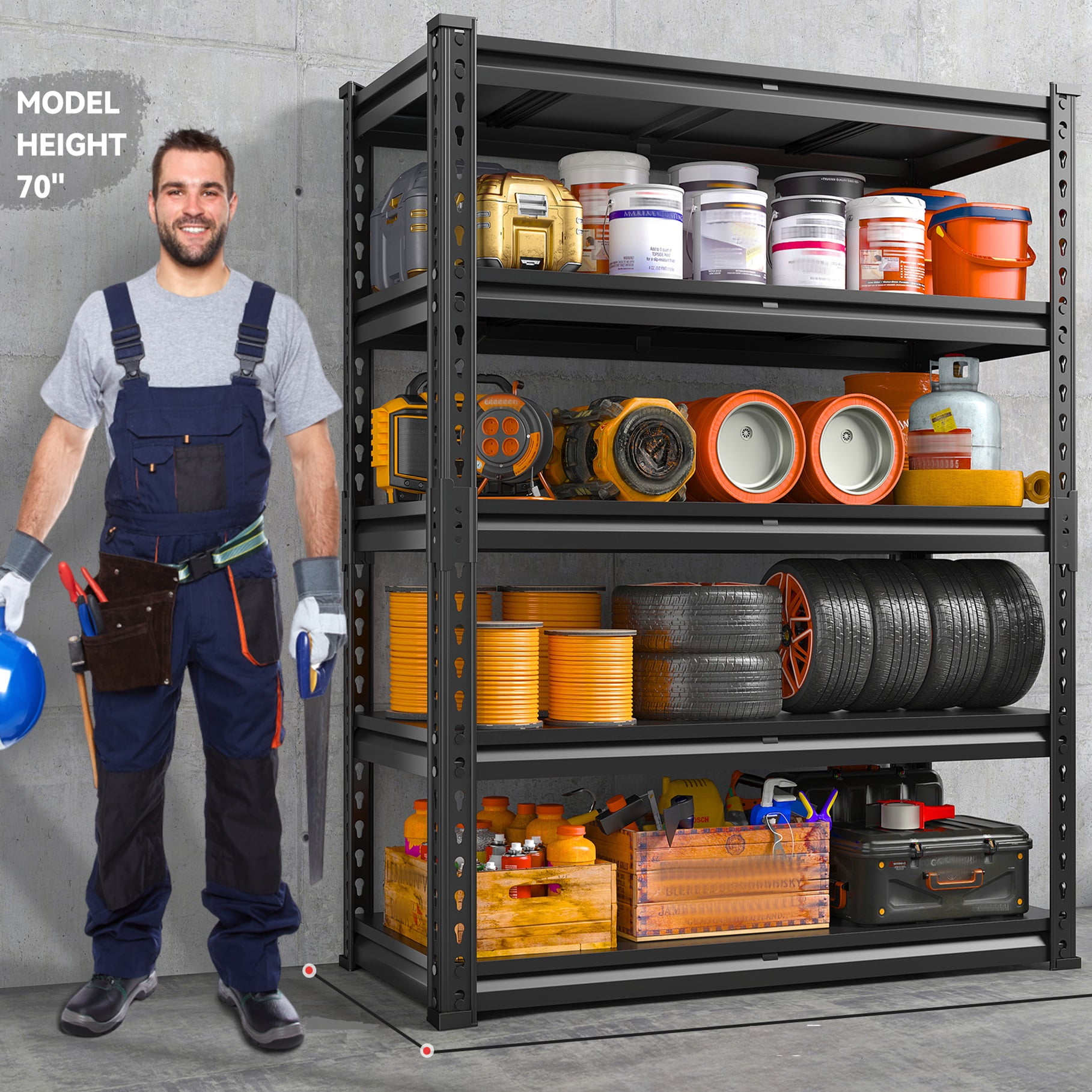 REIBII 72" H Heavy Duty Shelving Units 5-Tier Storage Shelves 2600LBS ...