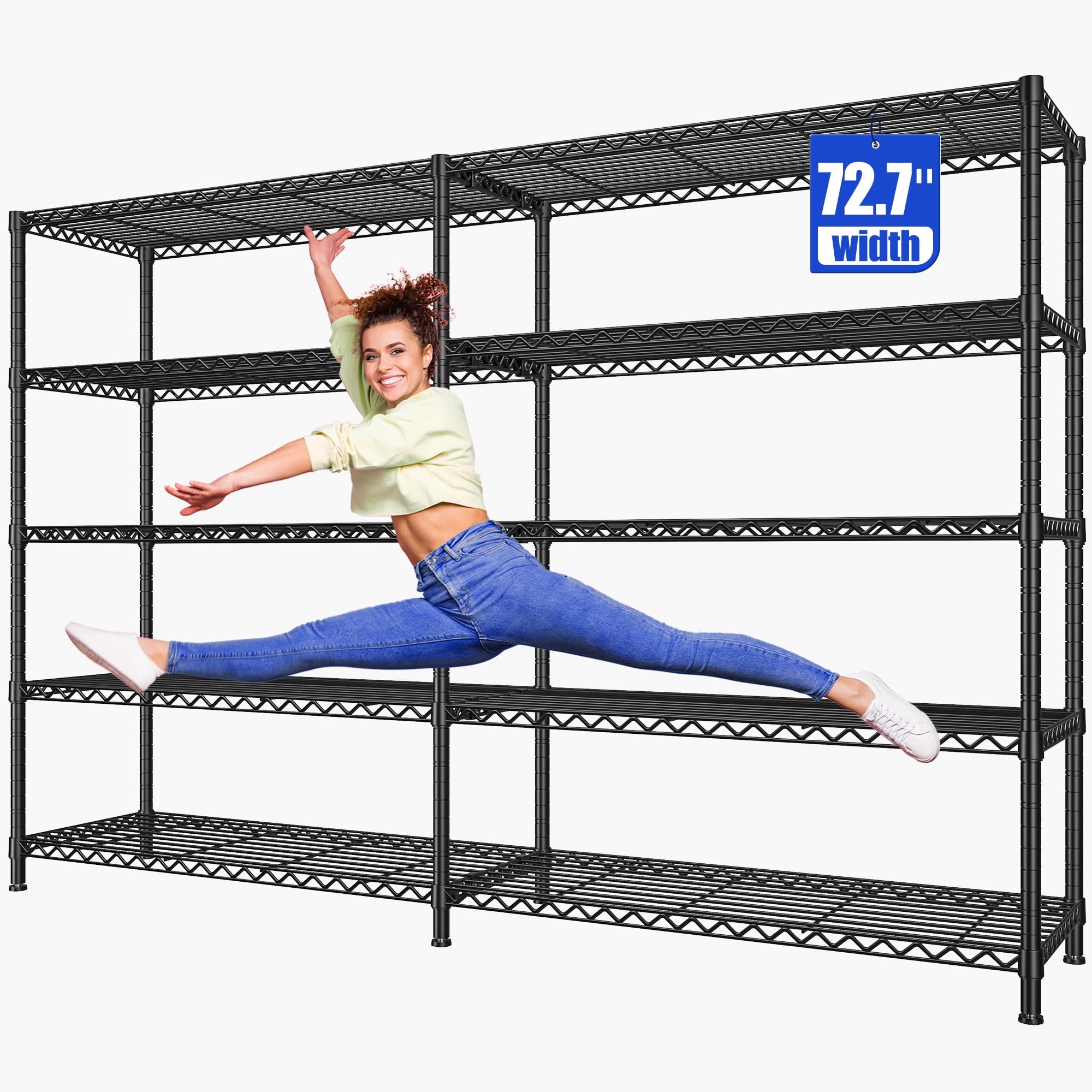 REIBII 72" W Storage Shelves 70" H Wire Shelving 5 Tier Kitchen Shelf ...