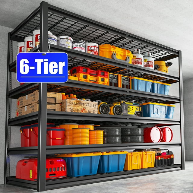 REIBII Steel Metal 6-Tier Adjustable Heavy Duty 3500lbs Storage Shelf ...