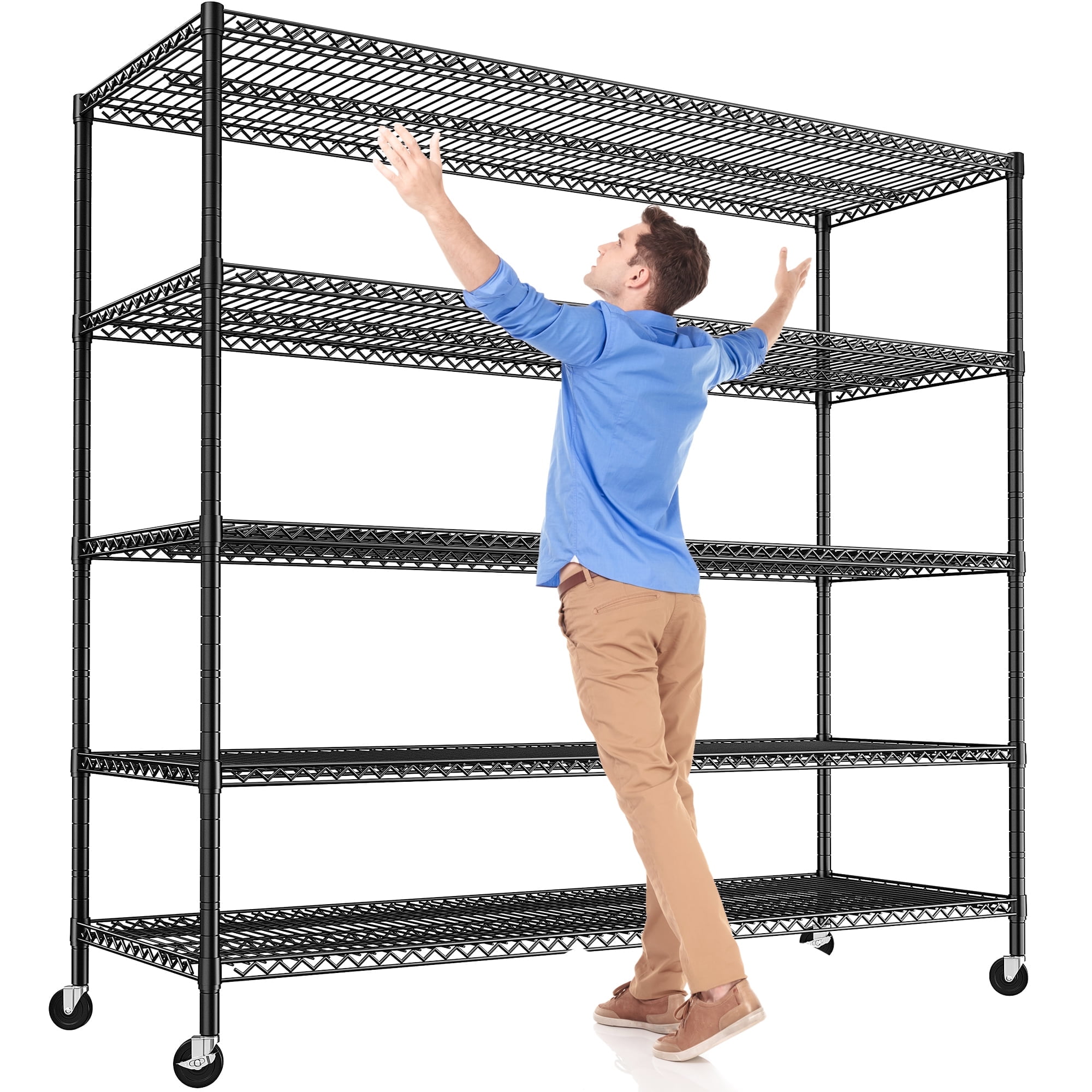 REIBII 85.7"H Storage Shelving Rack 5 Tier Wire Shelves with Wheels ...