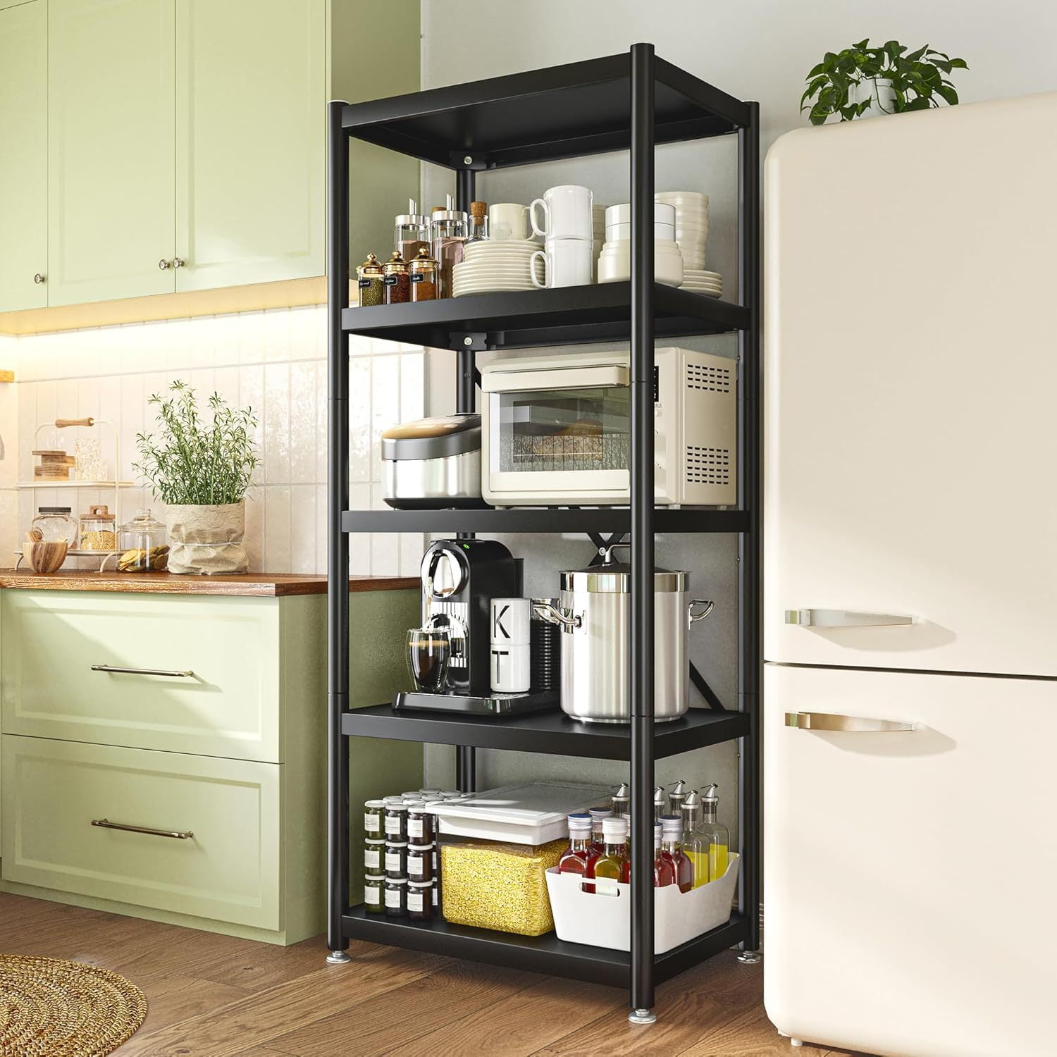 REIBII Storage Shelves with Wheels 5-Tier Metal Shelving for Storage ...