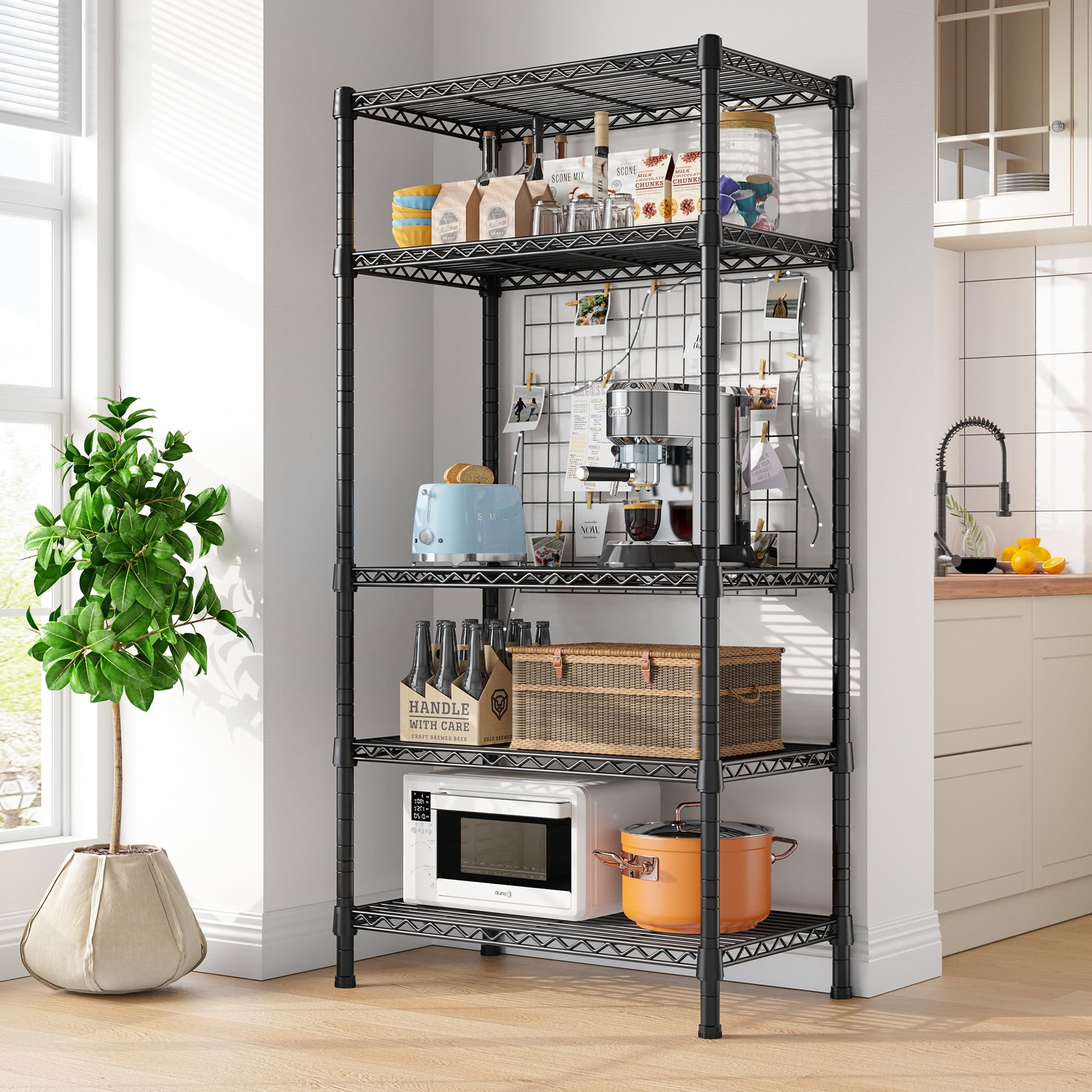 REIBII 5-Tier Heavy Duty Steel Shelf - Wire Shelving Rack, Adjustable ...