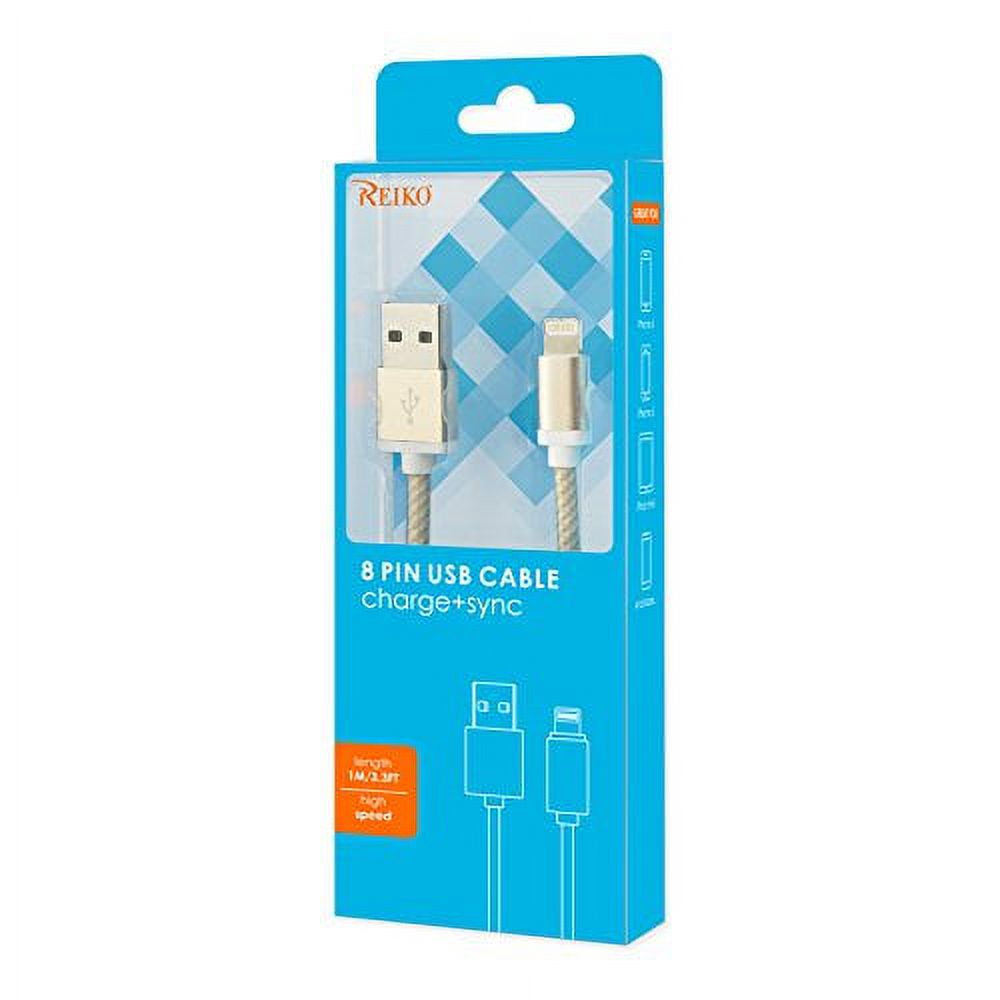 REIKO NYLON BRAIDED 8 PIN USB 2.0 DATA CABLE CHARGING & SYNC IN GOLD ...