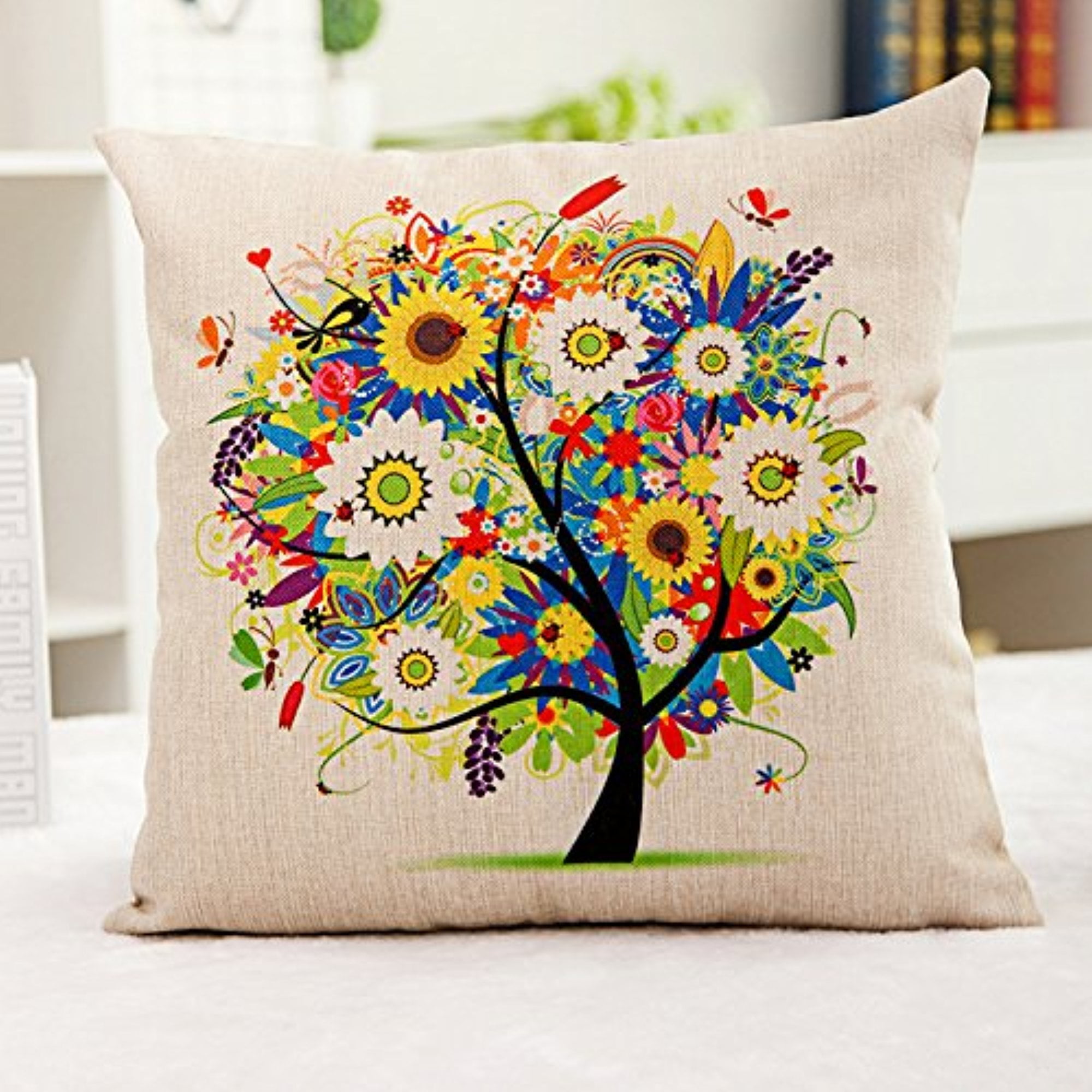 REINDEAR 18'' X 18'' Premium Tree of Life Print Cotton Linen Decorative ...