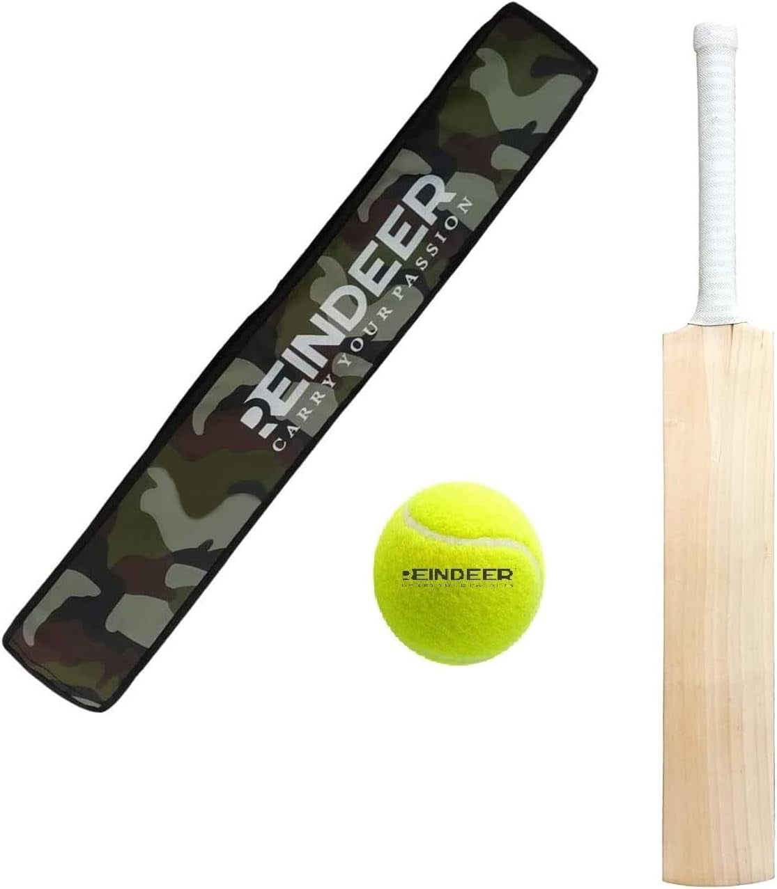 REINDEER Kashmir Willow Cricket Plain Bat Single Blade with Bat Cover ...
