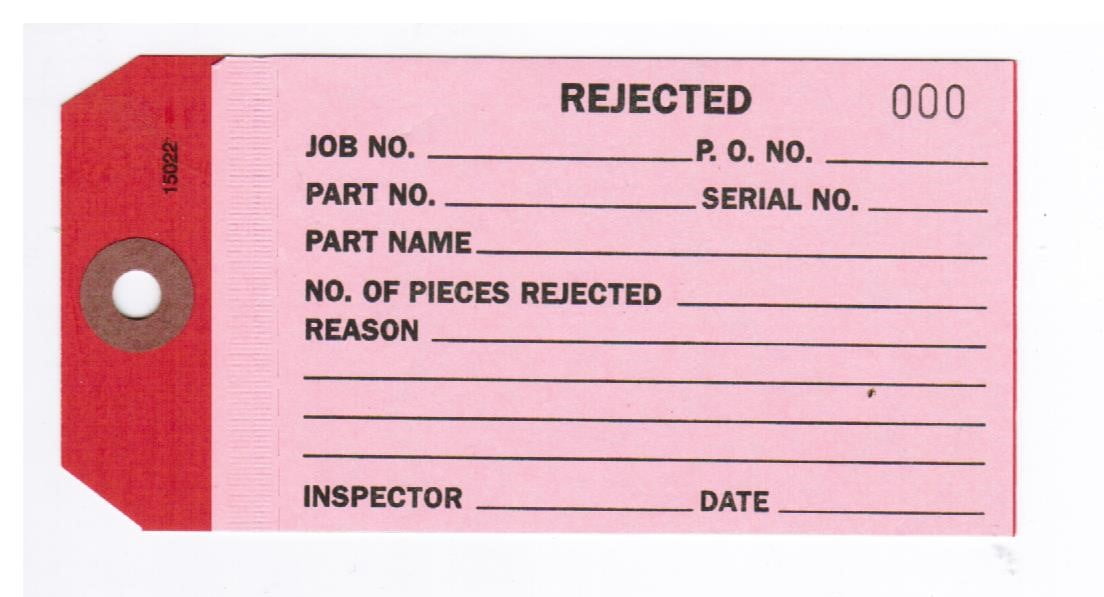 REJECTED Control Tag, 2-Part w Carbon Interleaf, Size No. 5 - 2-3/8" x ...