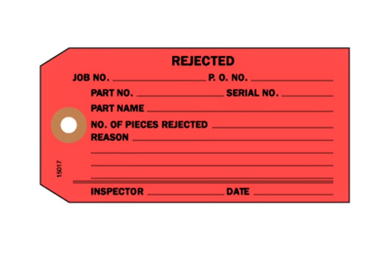 REJECTED Inspection Tags, (No.5) 4-3/4" x 2-3/8", Red Card Stock w ...