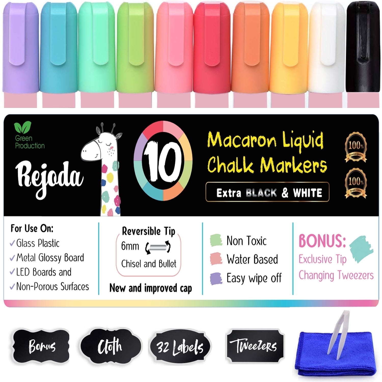 REJODA Liquid Chalk Markers for Blackboard, 10 Vintage Neon Colors ...