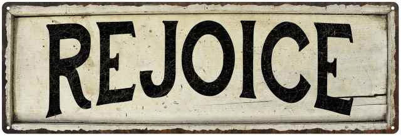 REJOICE Farmhouse Style Wood Look Sign Gift 6x18 Metal Decor ...