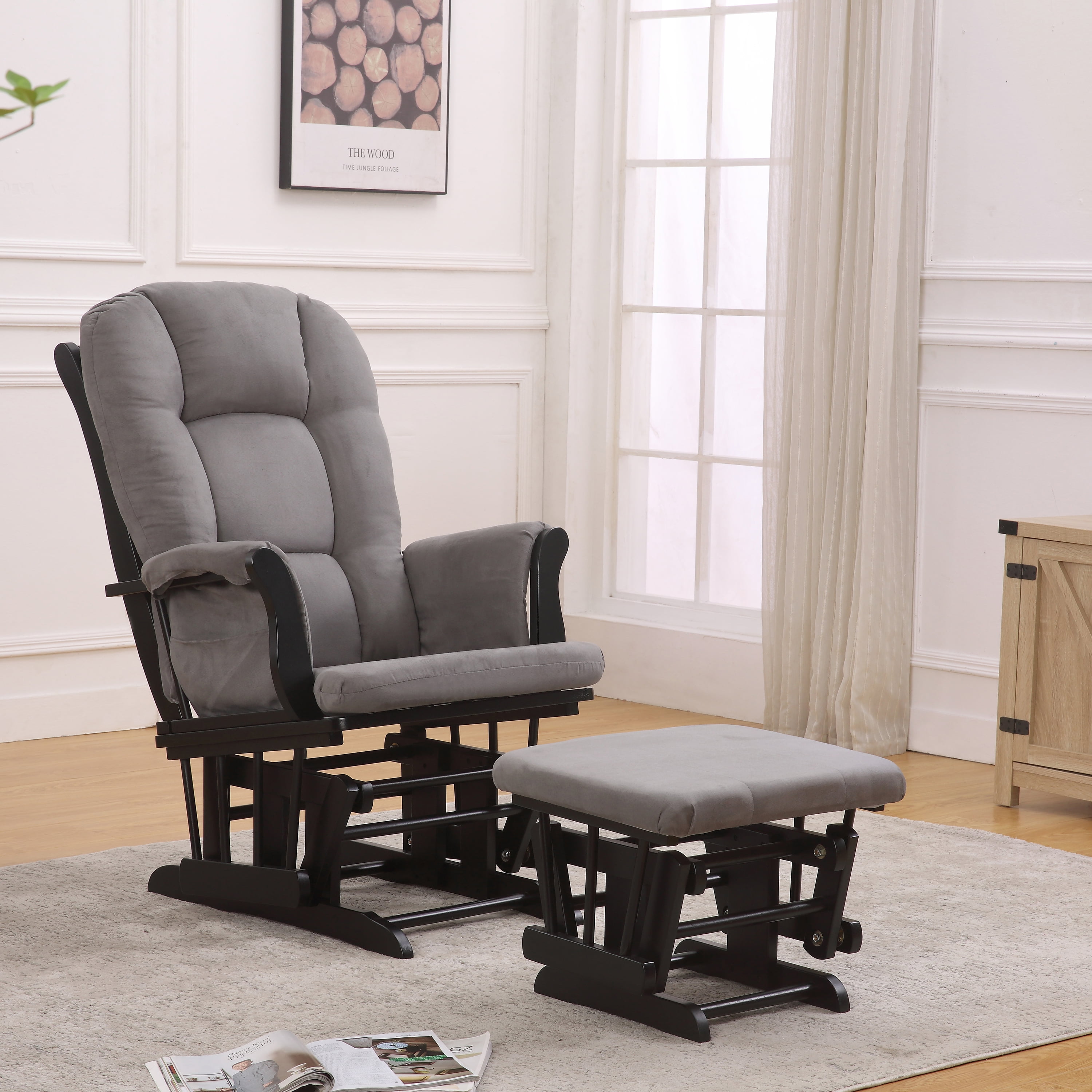 REJOICE HOME Glider Rocking Chairs with Ottoman, Black - Walmart.com
