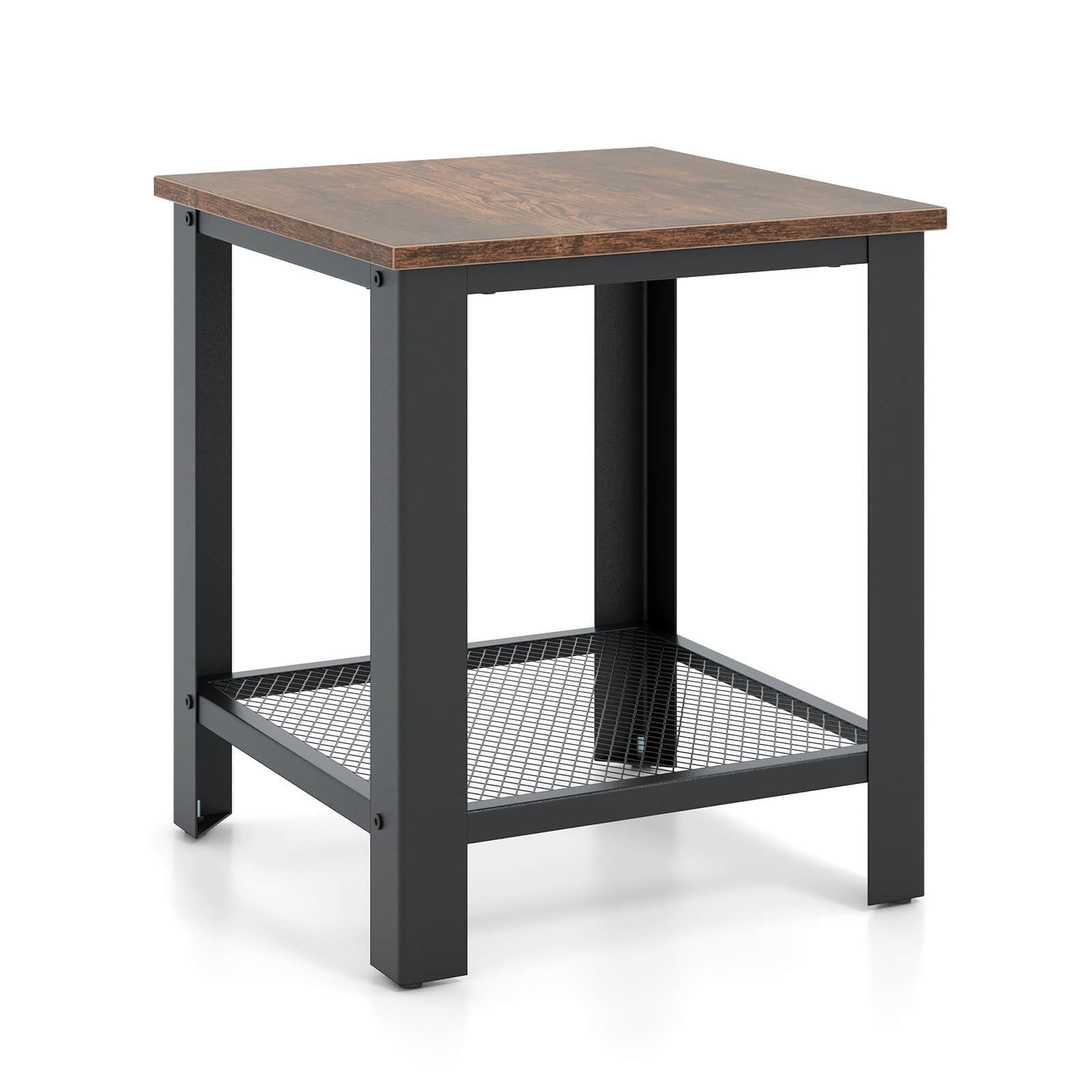 REKHH 2-Tier End Table, 16 Inch Small Side Table w/Mesh Storage Shelf ...