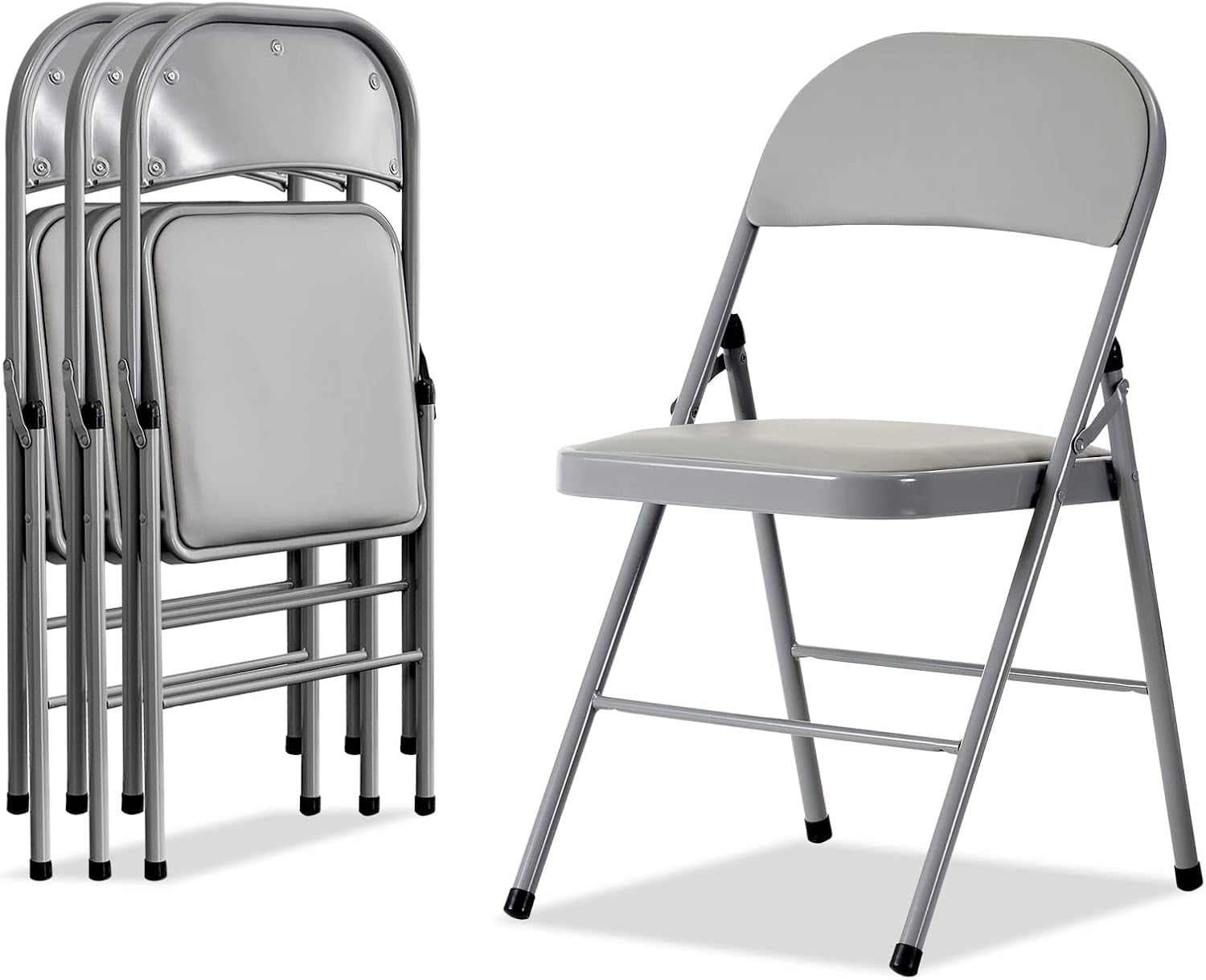 REKHH 4 Pack Grey Folding Chairs with Padded Seats for Outdoor & Indoor ...