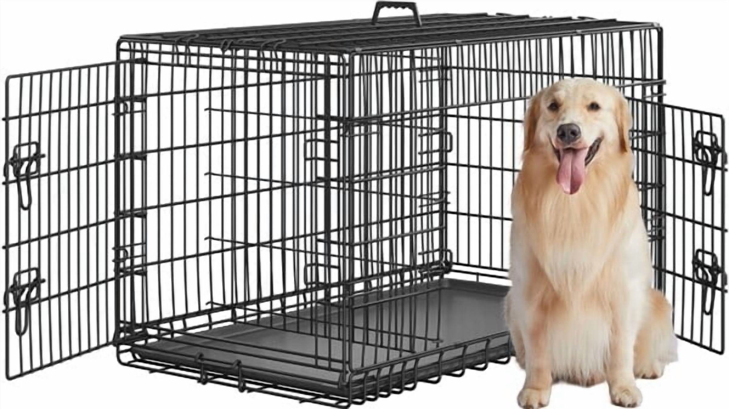 REKHH 48 inch Double Door Dog Crate with Divider for Puppy, Collapsible ...