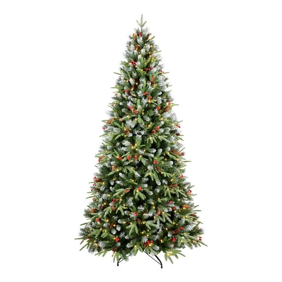 REKHH 9ft Pre-Lit PE/PVC Artificial Christmas Tree, Red Fruit Pine Cone ...