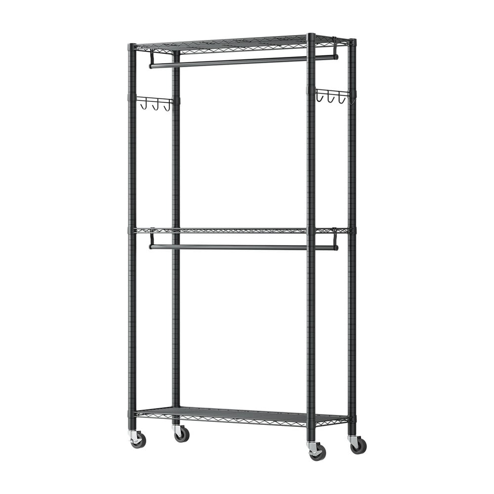 REKHH Adjustable 3-Tier Rolling Garment Rack, Mobile Clothing Storage ...