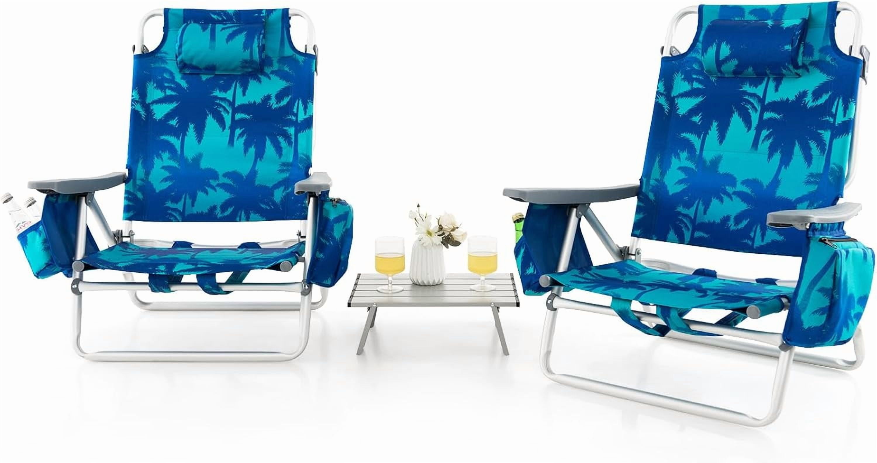 REKHH Backpack Beach Chair with Table, 5-Position Lay Flat Beach Chairs ...