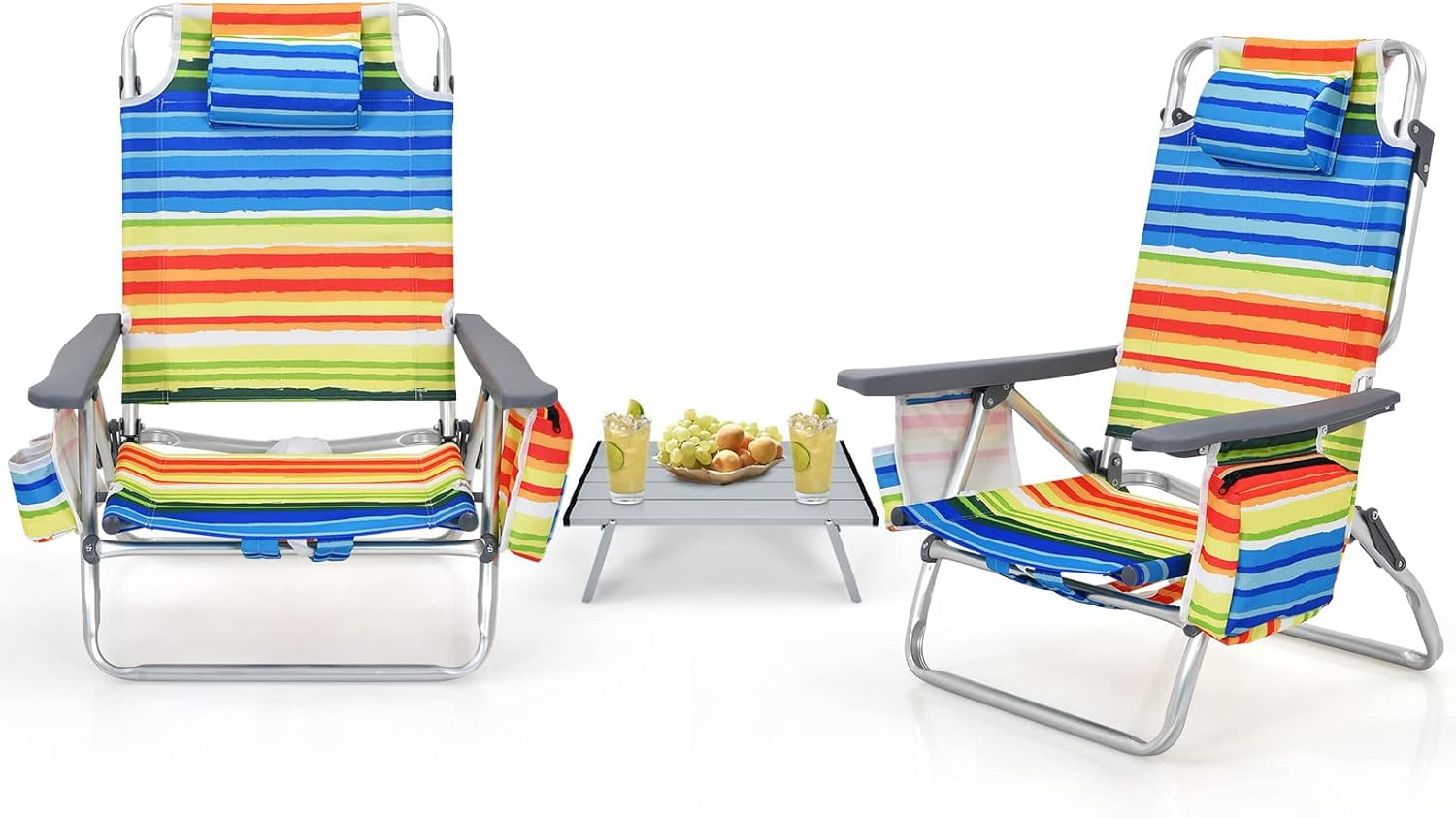 REKHH Backpack Beach Chair with Table, 5-Position Lay Flat Beach Chairs ...