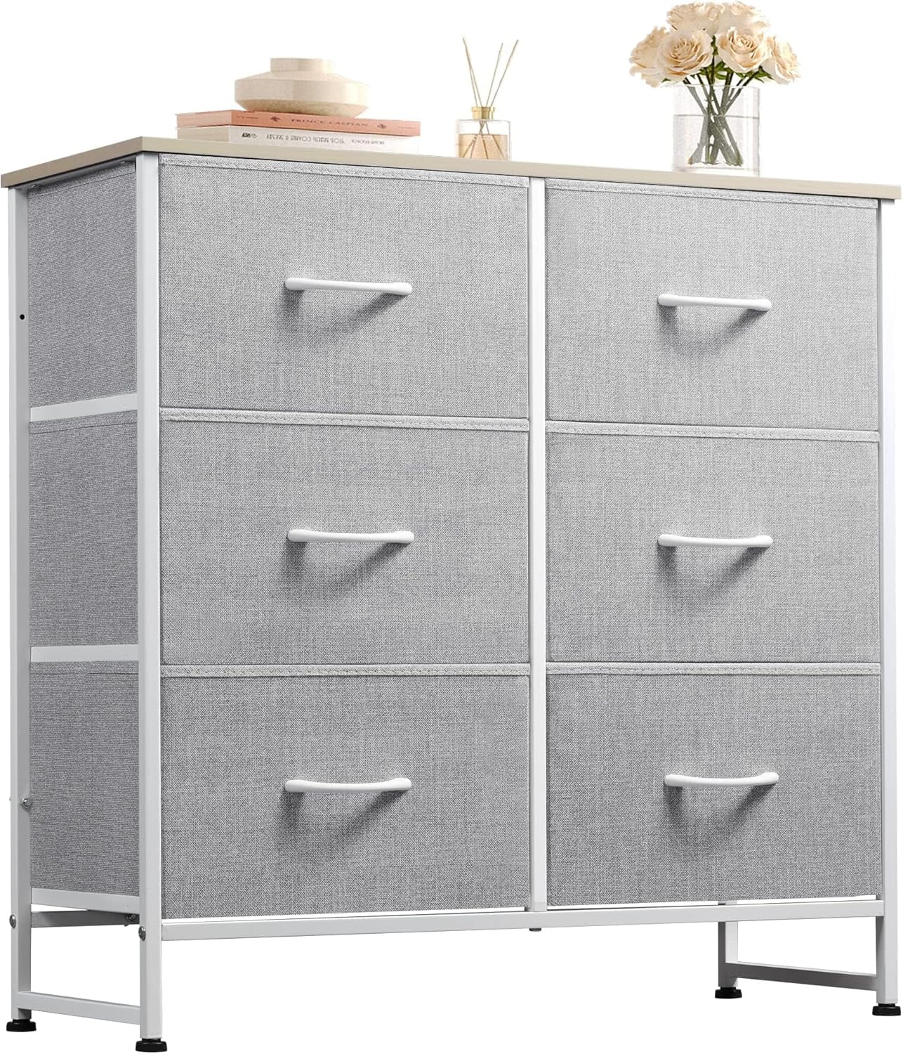 REKHH Fabric Dresser for Bedroom, 6 Drawer Double Dresser, Storage ...