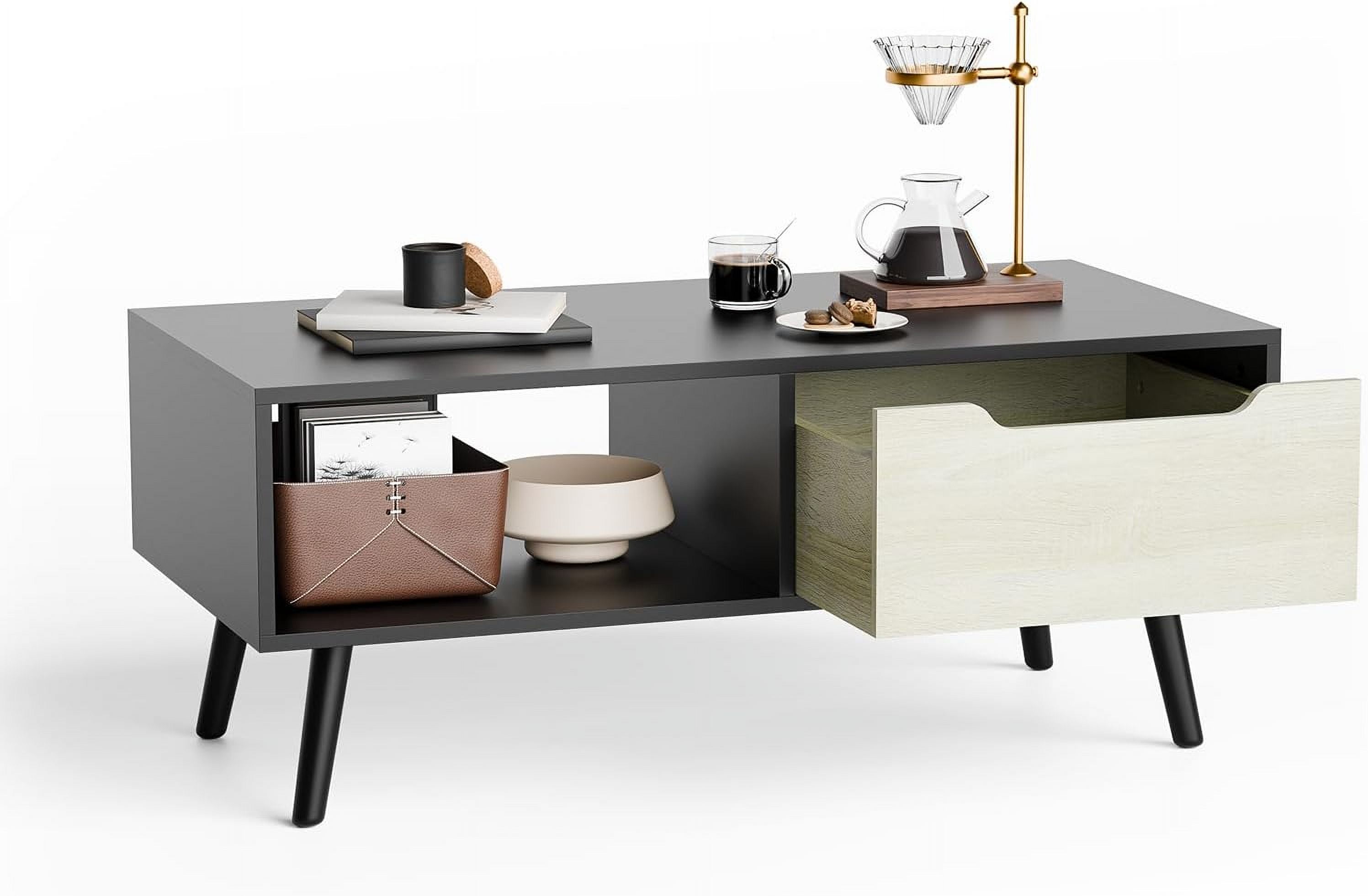 REKHH Modern Coffee Table, Wooden Cocktail Table with Storage ...