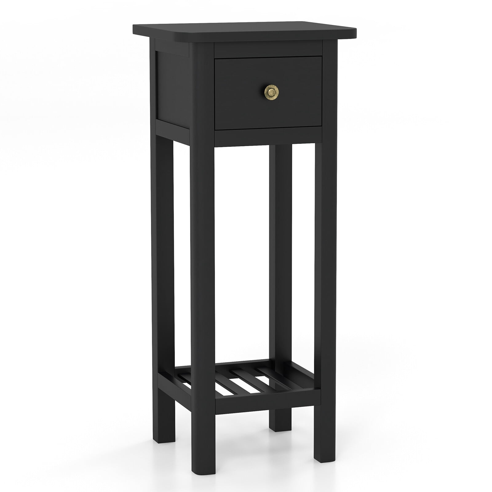 REKHH Narrow End Table with Drawer, Tall Acacia Wood Side Table with ...