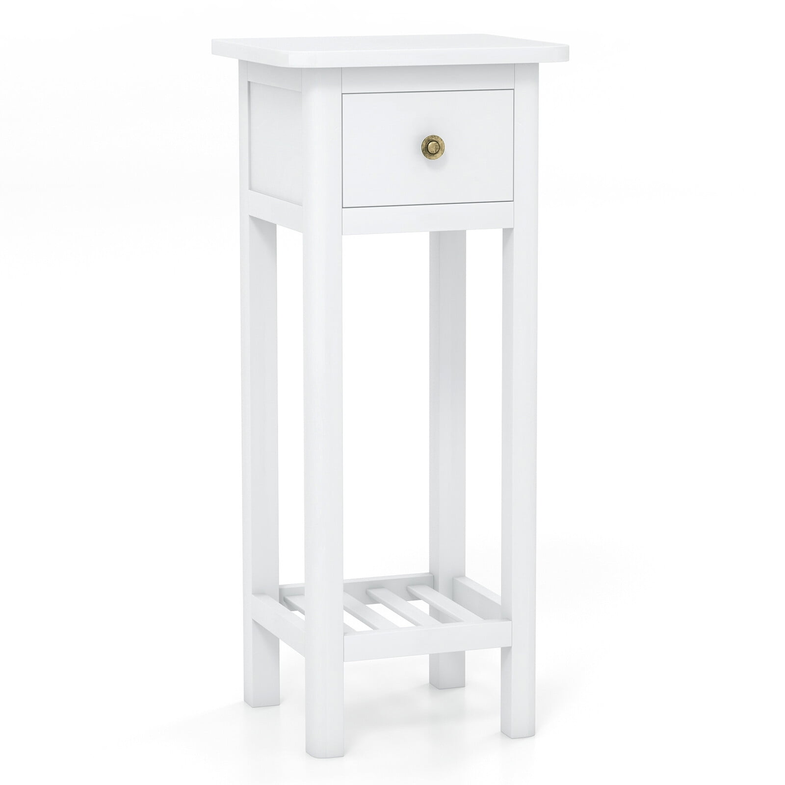 REKHH Narrow End Table with Drawer, Tall Acacia Wood Side Table with ...