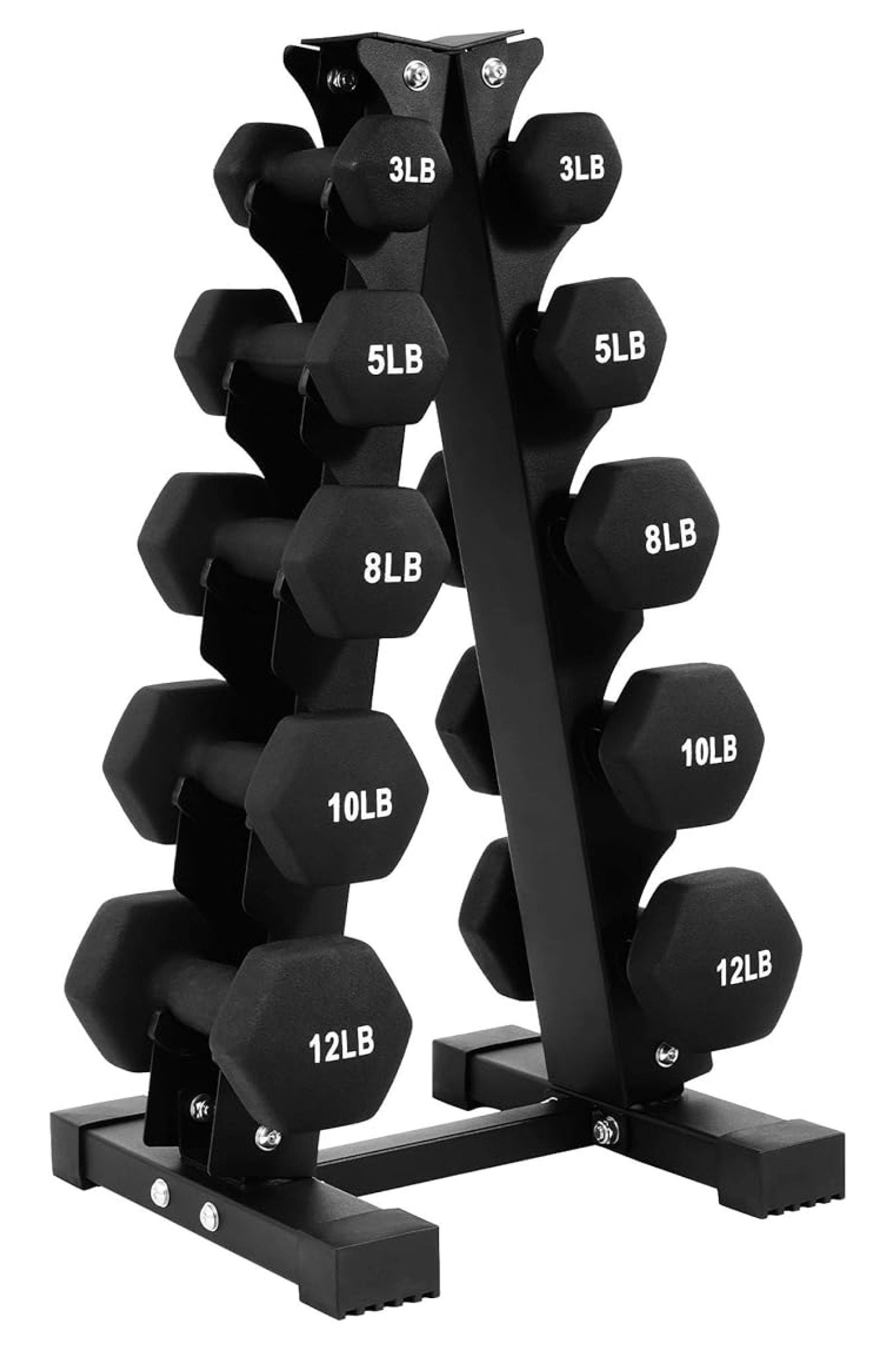 REKHH Neoprene Coated Iron Dumbbell Hex Weights Set with Stand – Color ...