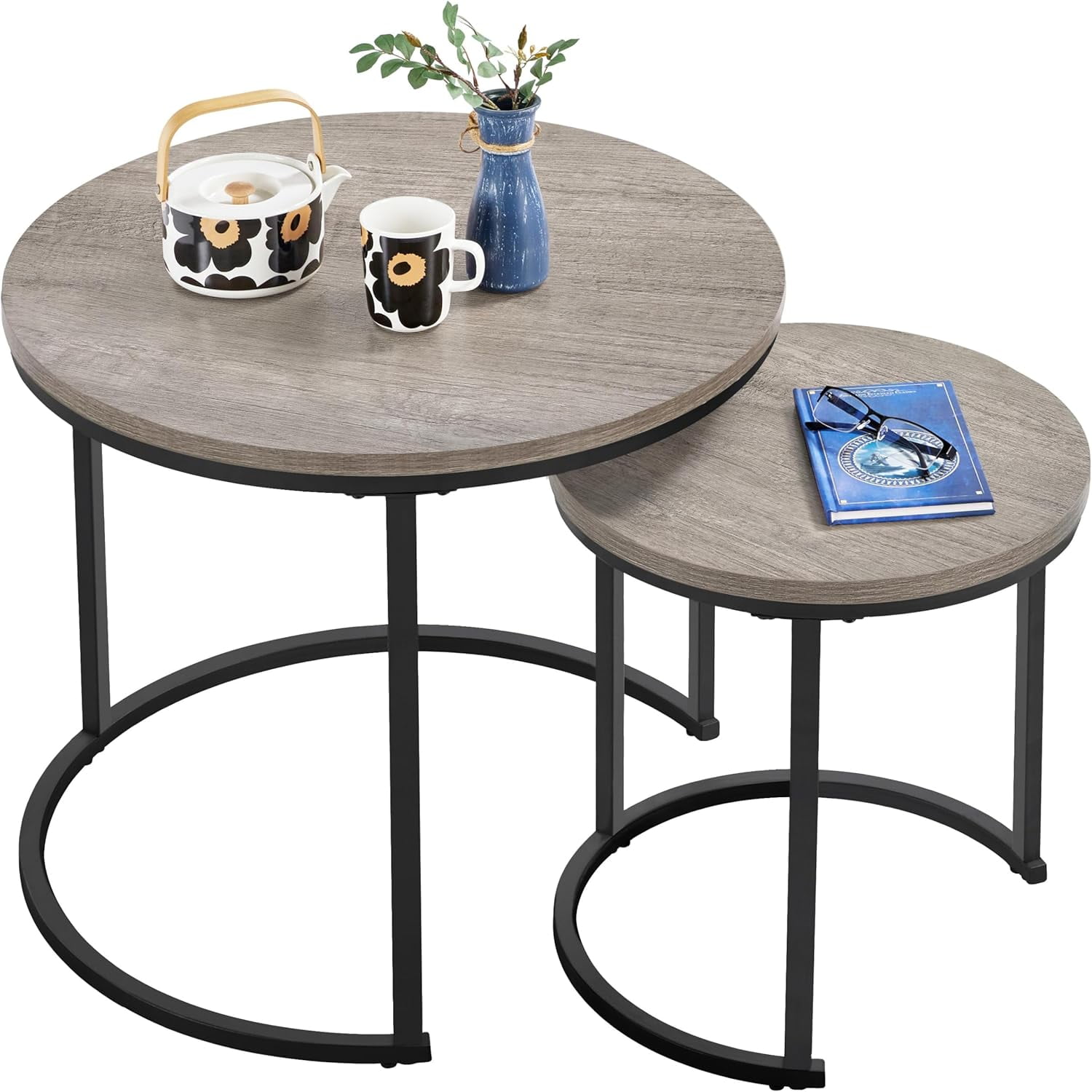 REKHH Nesting Side Tables Set of 2, Modern Round End Tables with ...