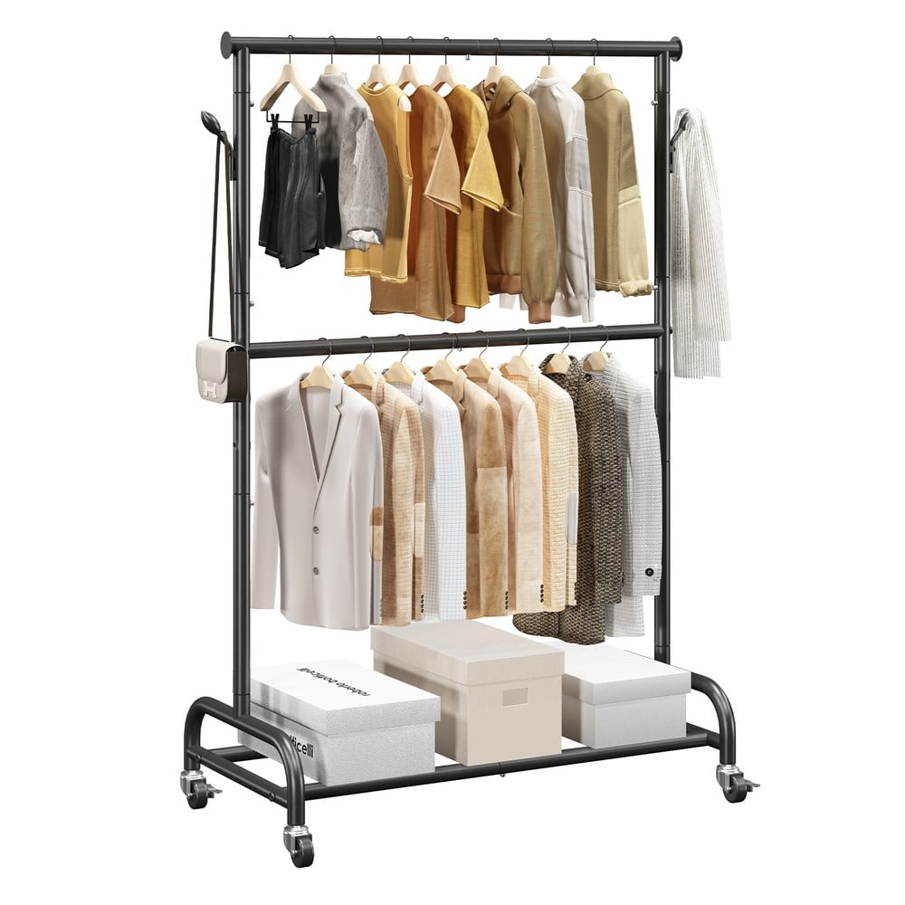 REKHH Rolling Clothes Garment Rack, Adjustable Crossbar with Wheels ...