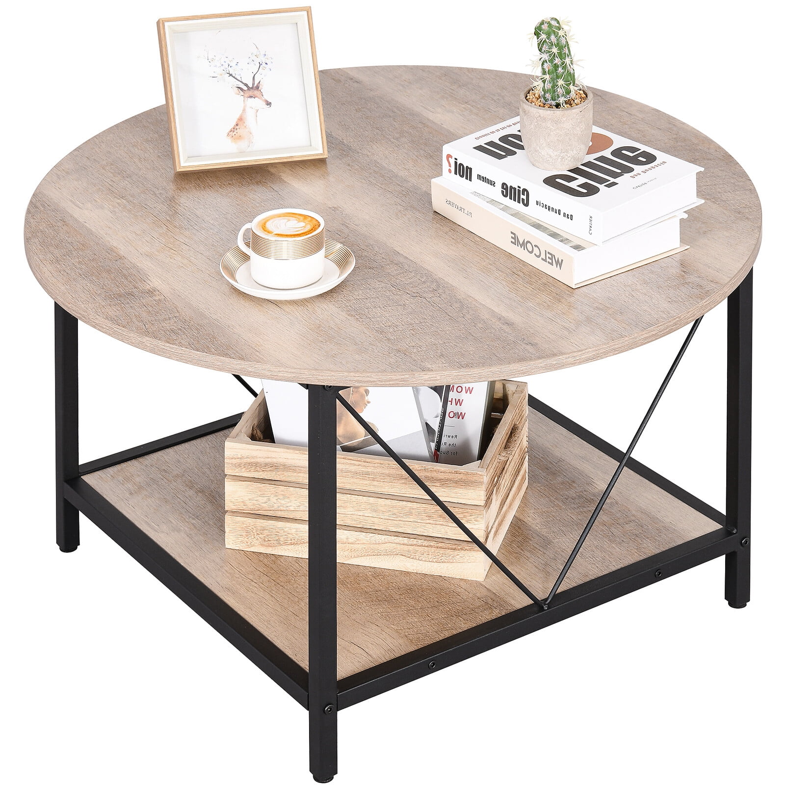 REKHH Round Coffee Table, Rustic Wood Coffee Tables for Living Room ...