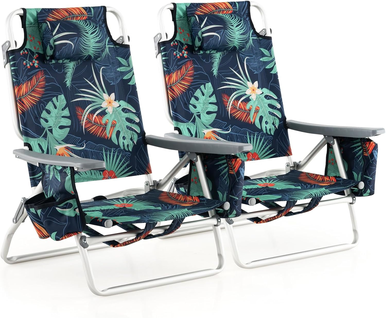 REKHH Set of 2 Backpack Beach Chair, 5-Position Lay Flat Beach Chairs ...