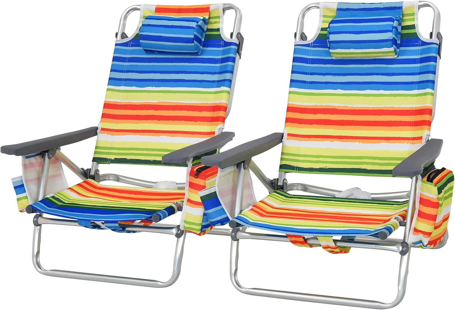 REKHH Set of 2 Backpack Beach Chair, 5-Position Lay Flat Beach Chairs ...