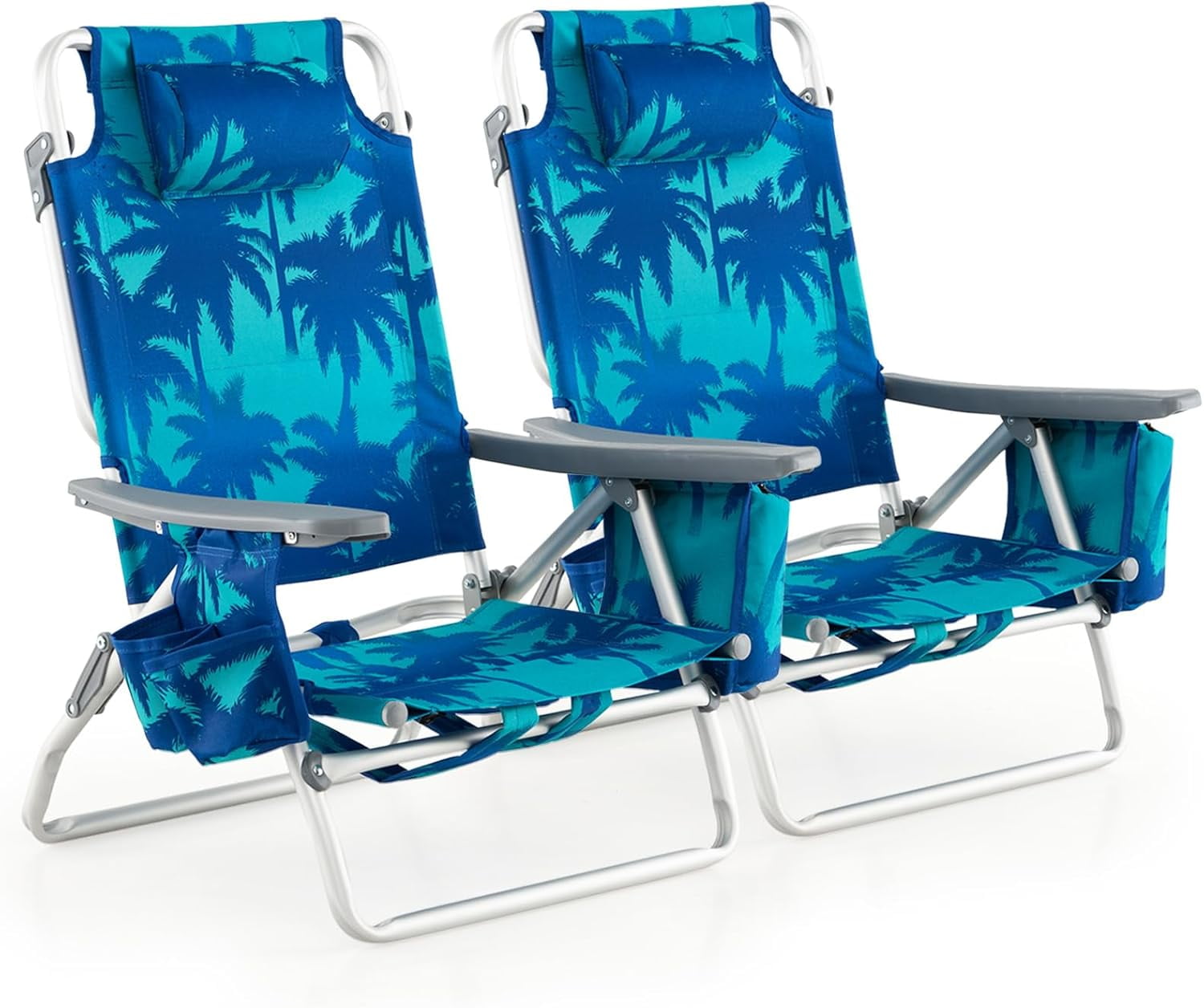 REKHH Set of 2 Backpack Beach Chair, 5-Position Lightweight Folding Lay ...