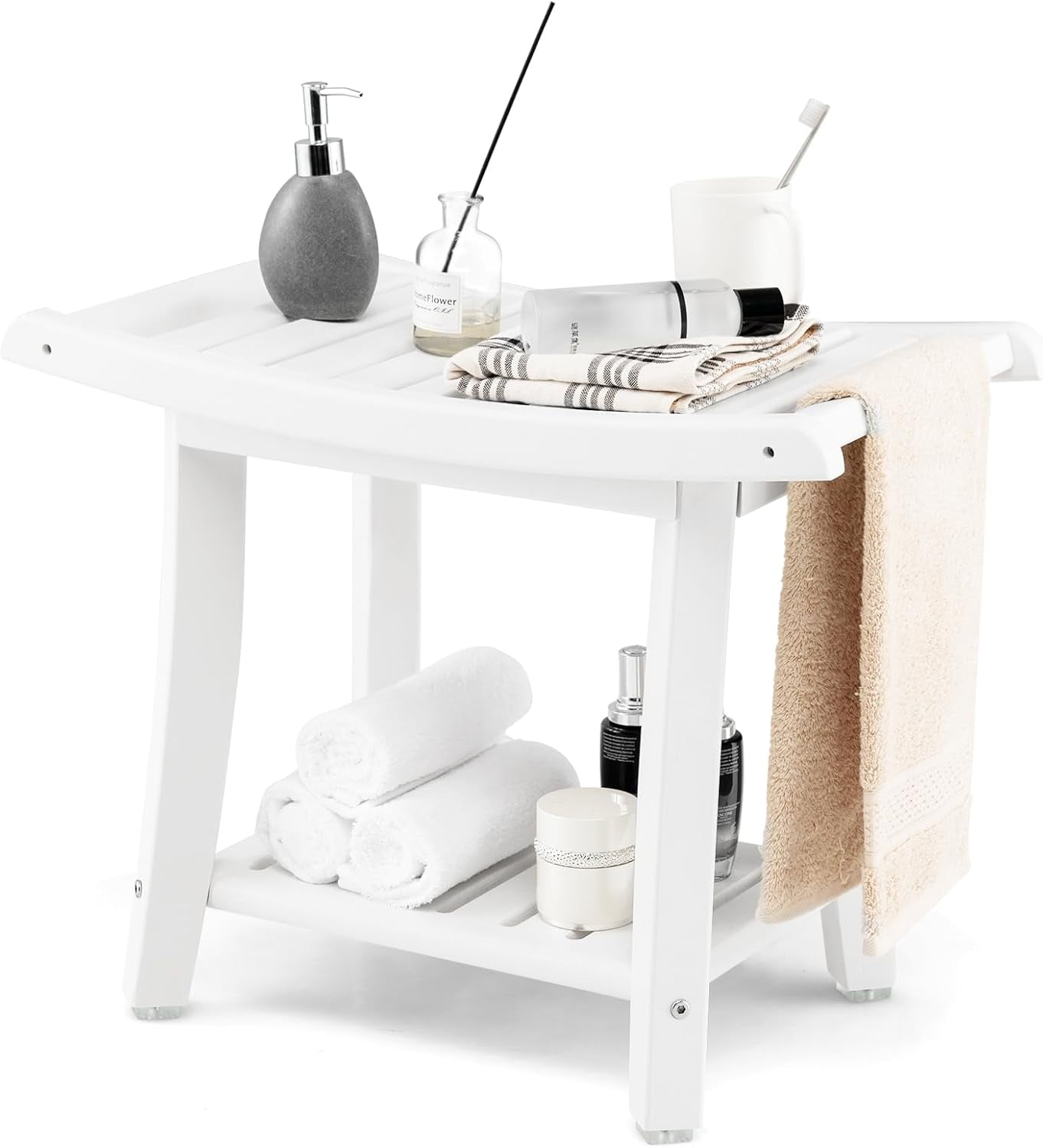 REKHH Shower Chair, Waterproof HDPE Shower Seat with Storage Shelf ...