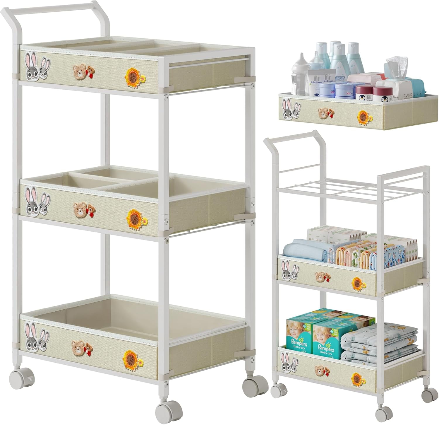 REKITA Baby Diaper Cart, 3-Tier Rolling Diaper Caddy for Newborn ...
