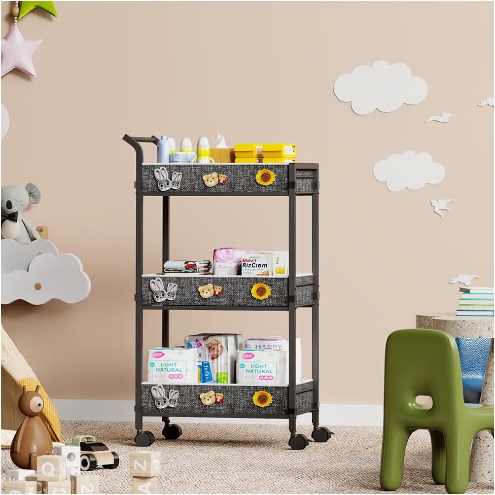 REKITA Baby Diaper Cart, 3-Tier Rolling Diaper Caddy for Newborn ...