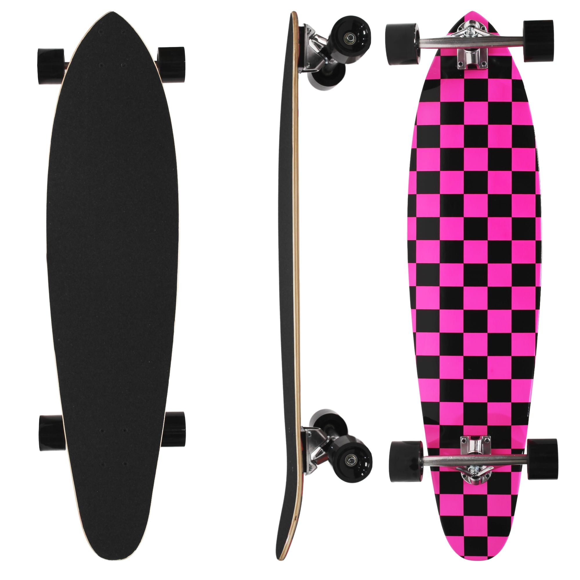 REKON 40 Inch Checker Kicktail Longboard Cruiser (Pink) - Walmart.com