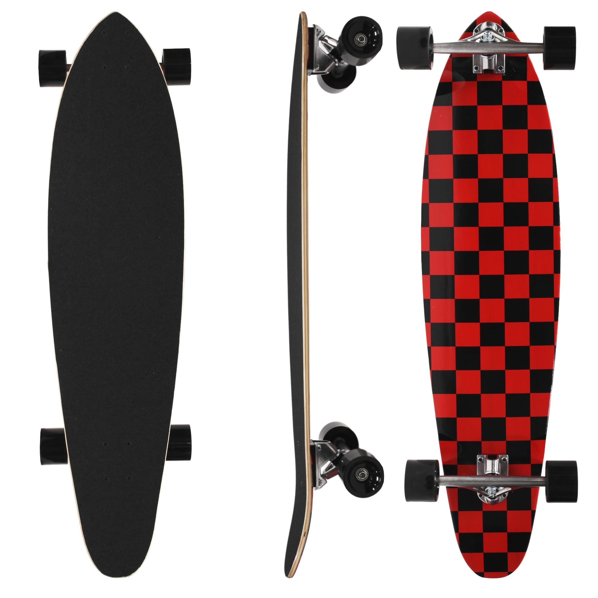 REKON 40 Inch Checker Kicktail Longboard Cruiser (Red) - Walmart.com