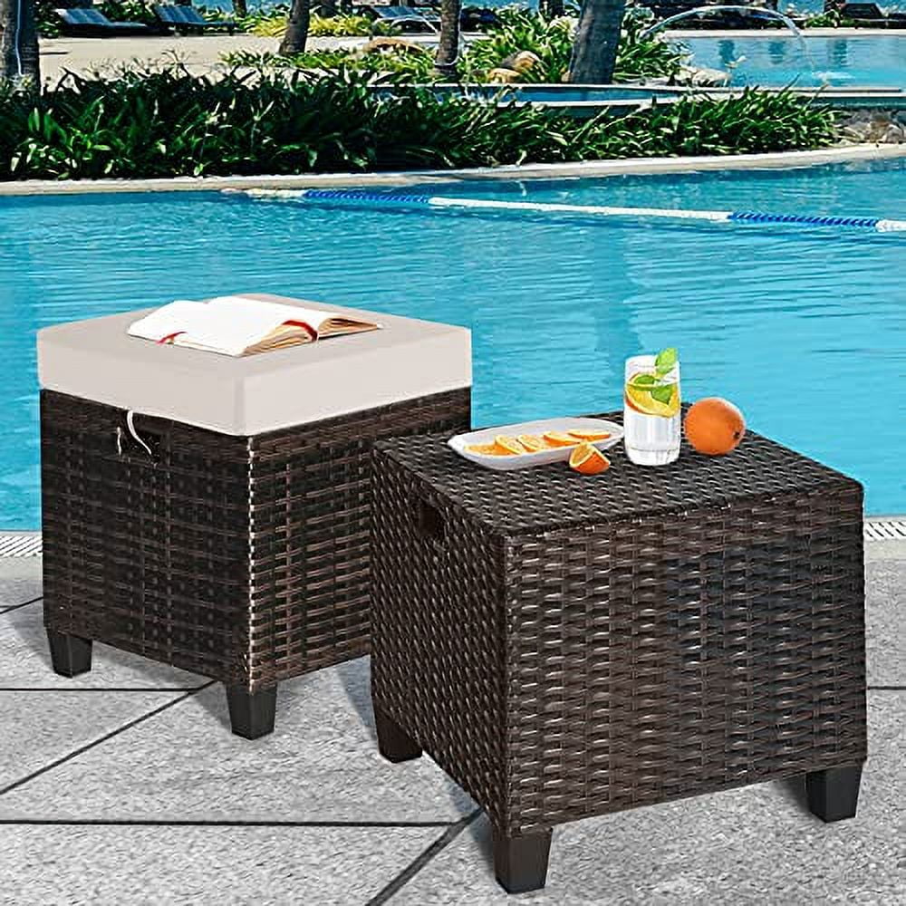 RELAX4LIFE 2-Piece Patio Ottoman Set - Wicker Footstools, All Weather ...