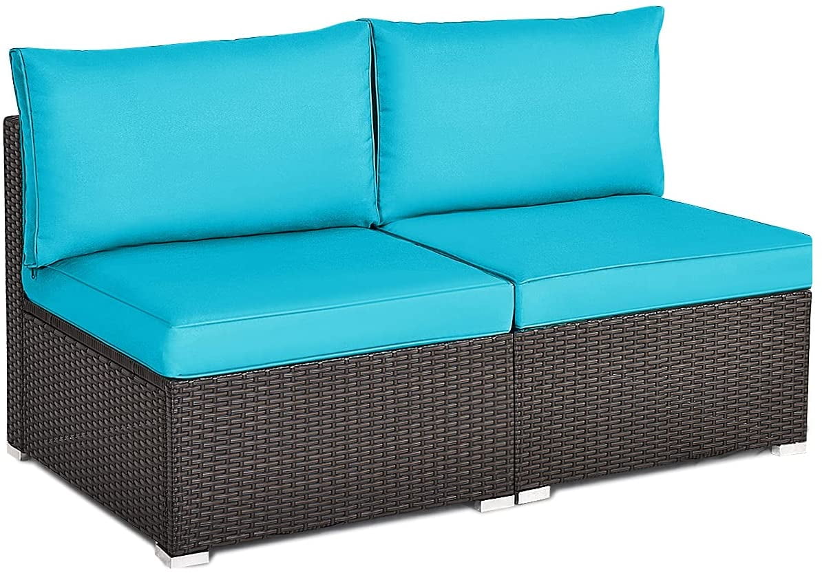 RELAX4LIFE 2-Piece Rattan Armless Sofa - Patio Wicker Sectional ...