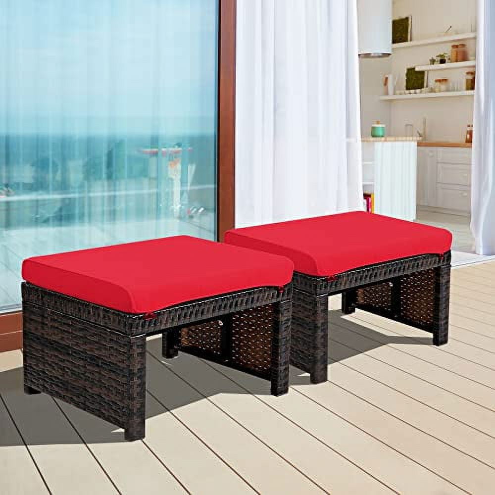 RELAX4LIFE 2-Piece Wicker Outdoor Ottoman, Rattan Footrest Set of 2 ...