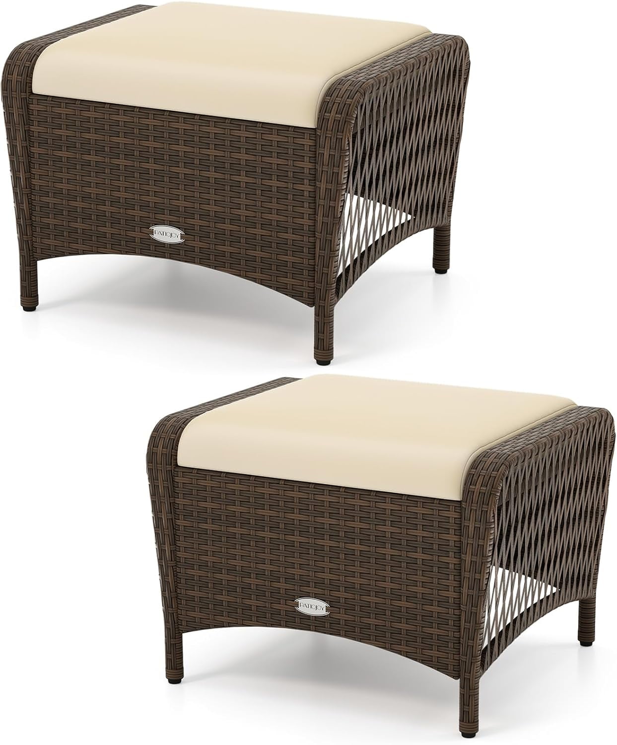 RELAX4LIFE 2-Piece Wicker Outdoor Ottoman - Rattan Footstools w ...
