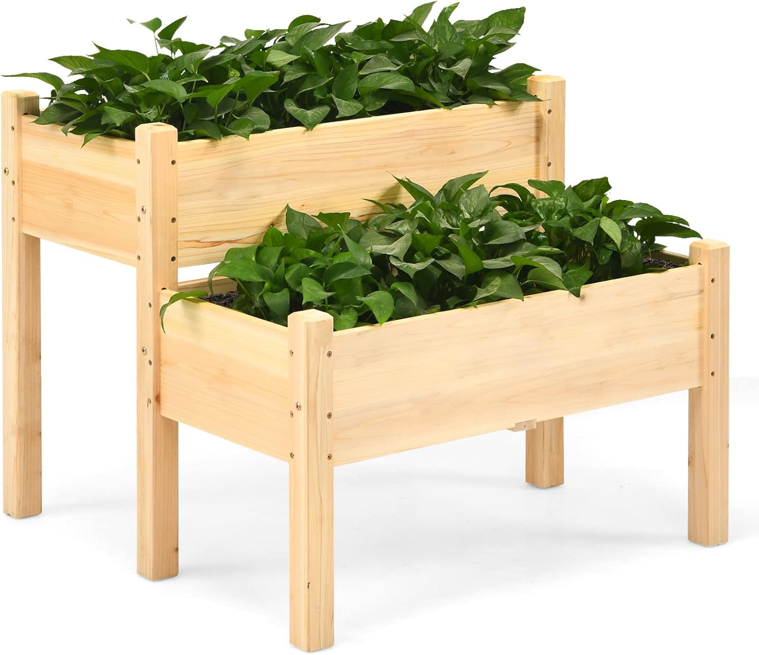 RELAX4LIFE 2-Tier Raised Garden Bed - Fir Wood Garden Elevated Planter ...