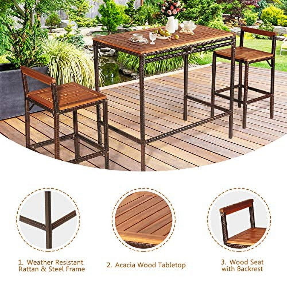 RELAX4LIFE 3-Piece Outdoor Bar Table Set, PE Rattan Wicker Bar Height ...