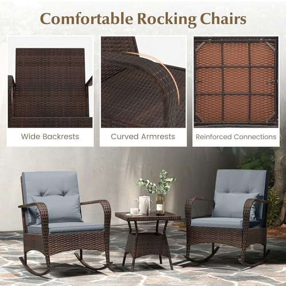 RELAX4LIFE 3-Piece Rocking Bistro Set - Rattan Wicker Outdoor Rocking ...