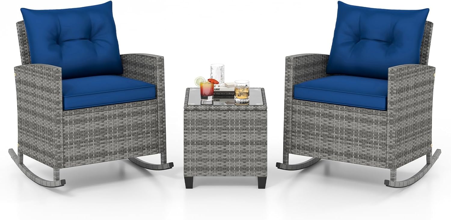 RELAX4LIFE 3-Piece Rocking Bistro Set - Rattan Wicker Rocking Chairs ...