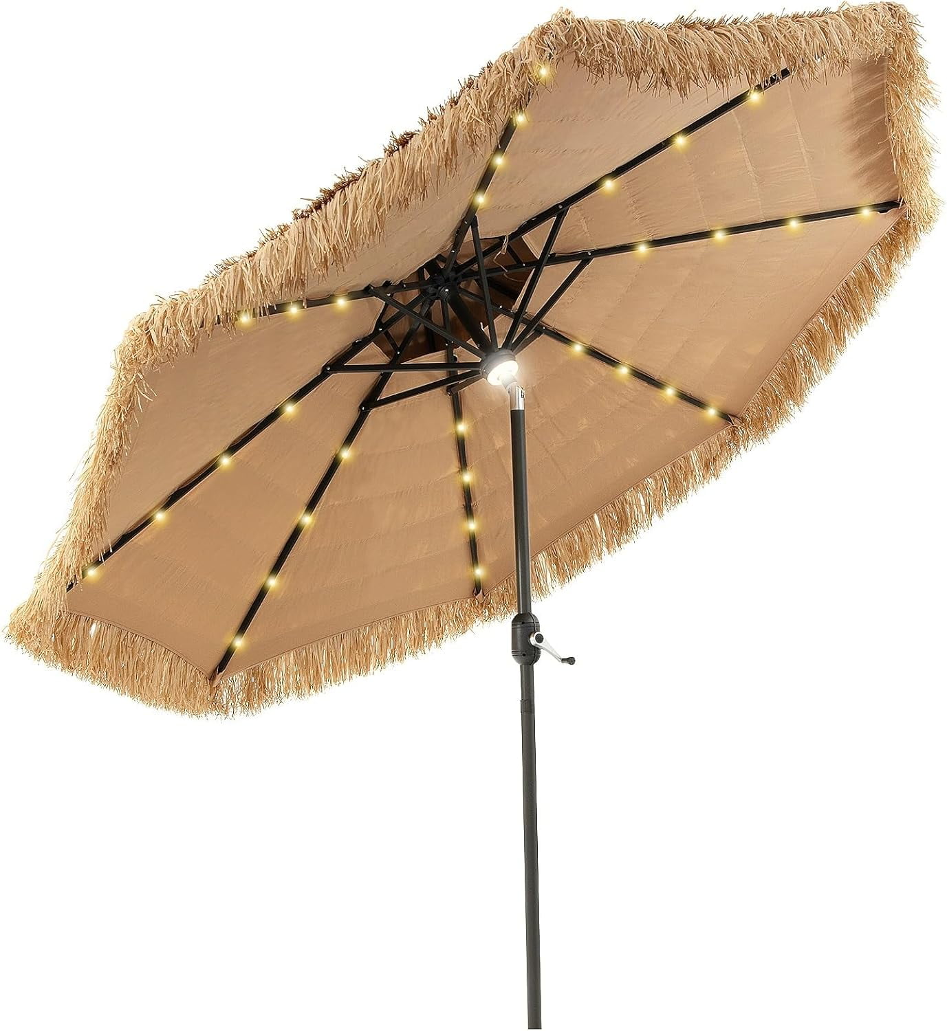 RELAX4LIFE 9FT Thatched Tiki Patio Umbrella - 2-Tier Hawaiian Hula Tilt ...