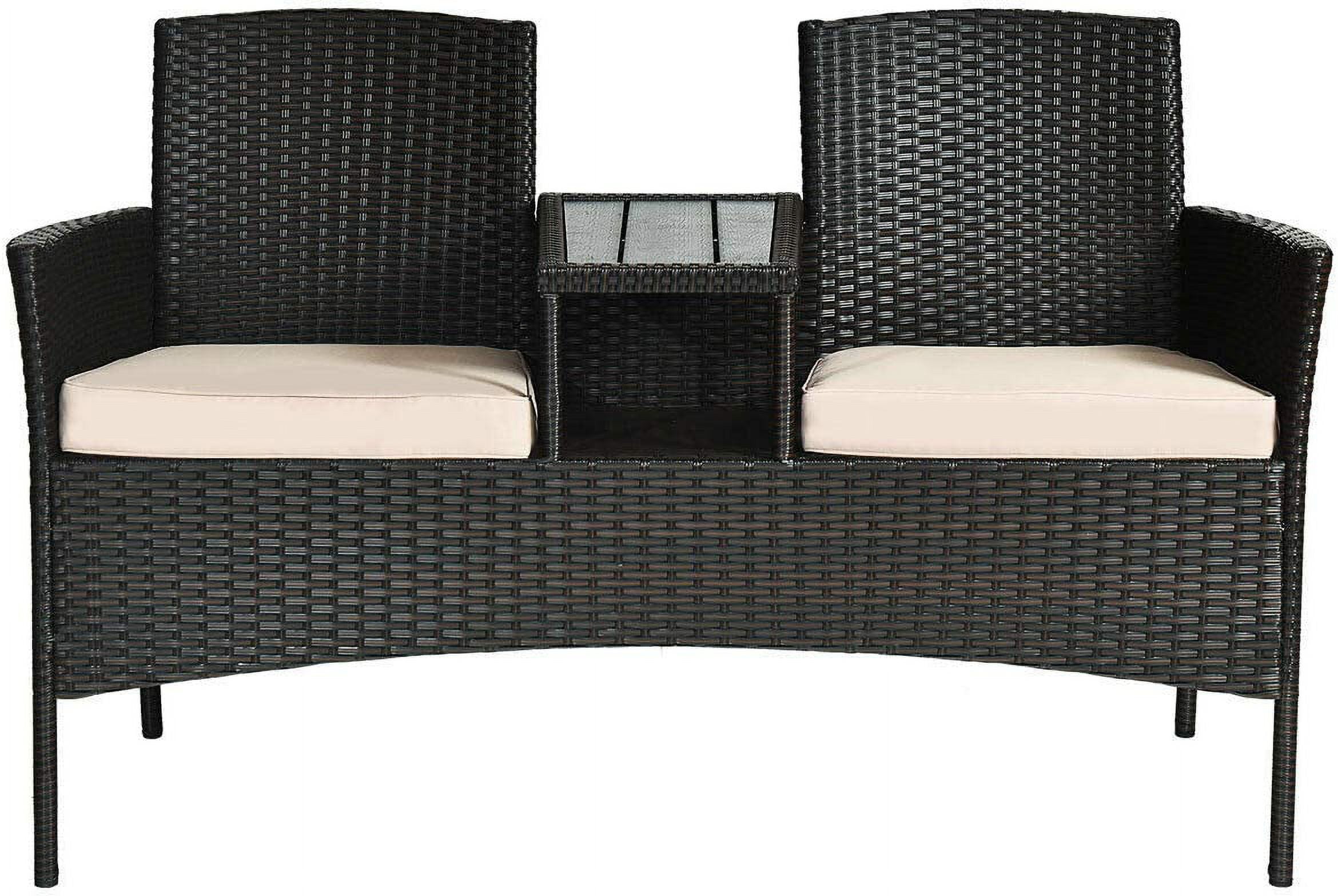 RELAX4LIFE Conversation Furniture Set with Table and Two Removable Cushions Rattan Wicker Chairs ...