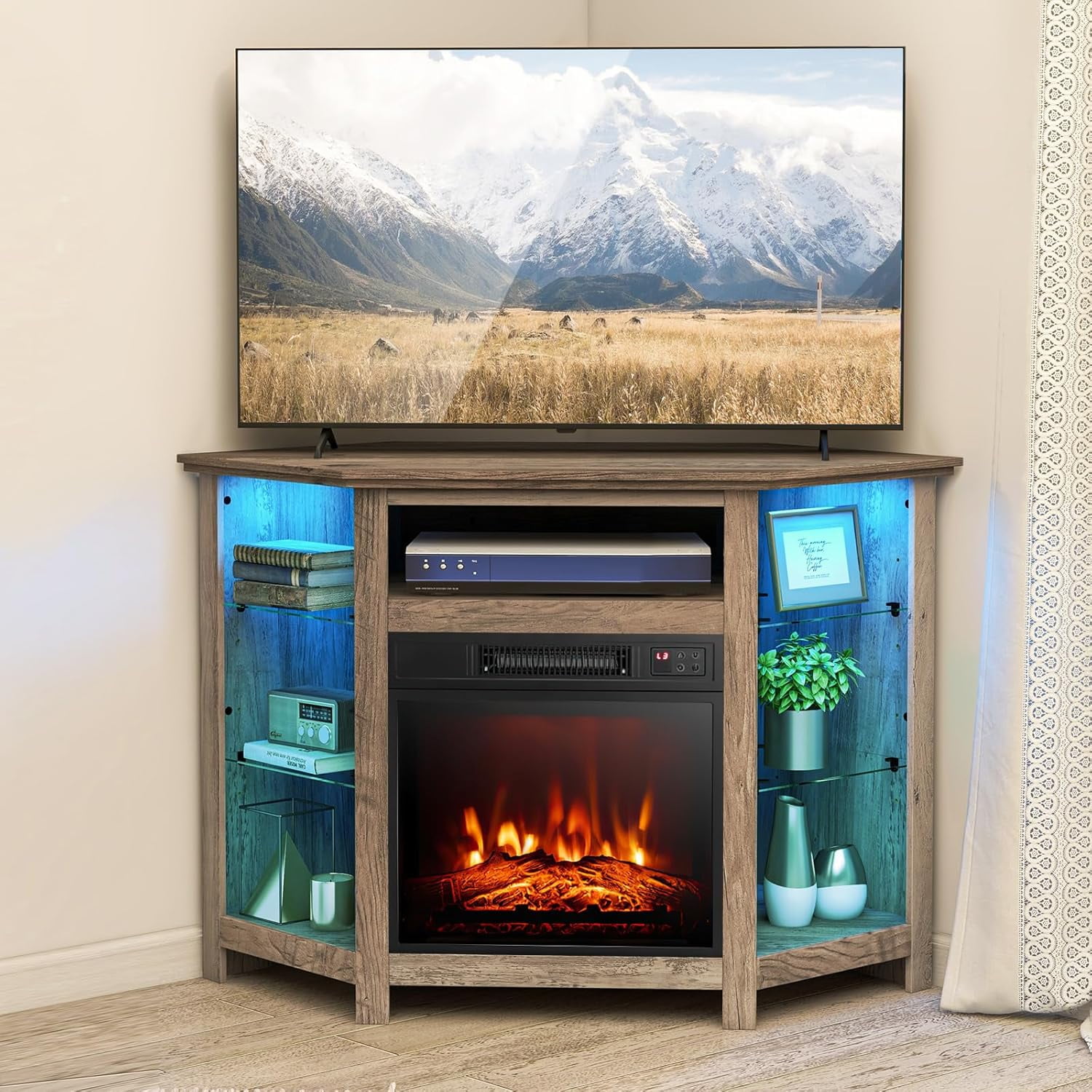 RELAX4LIFE Corner Fireplace TV Stand - Electric Fireplace Entertainment ...
