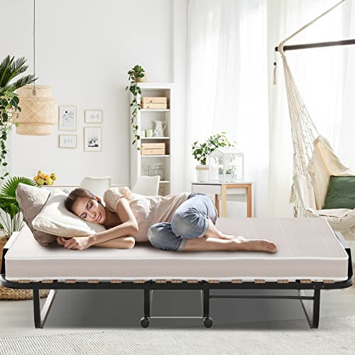 RELAX4LIFE Folding Bed with Mattress, Foldable Guest Temporary Bed with ...